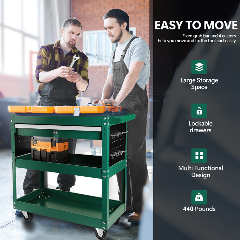 WFX Utility™ 3 Tier Rolling Tool Cart, Heavy Duty Utility Cart Tool Organizer with Storage ...